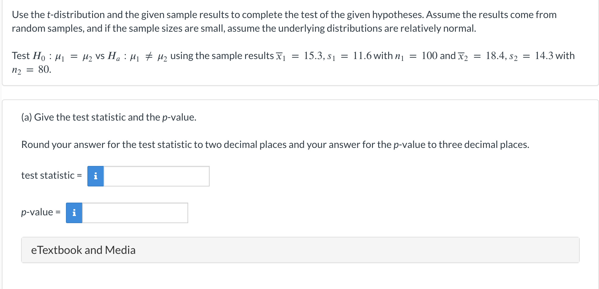 Solved Use the t-distribution and the given sample results | Chegg.com