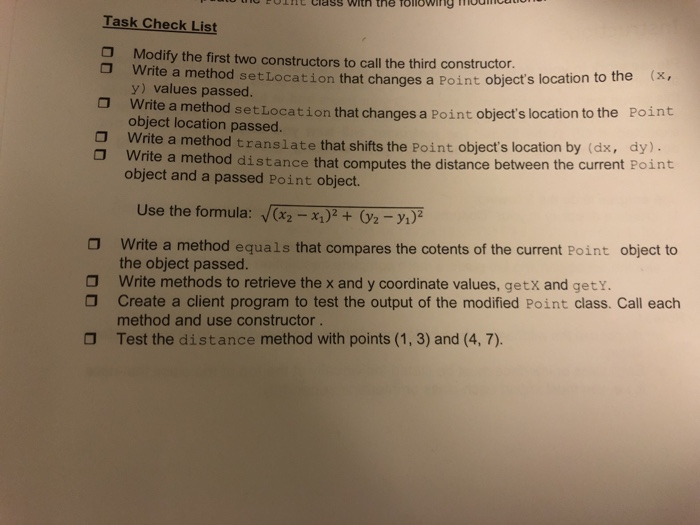 Solved Font cass with the tollowing houno Task Check List | Chegg.com
