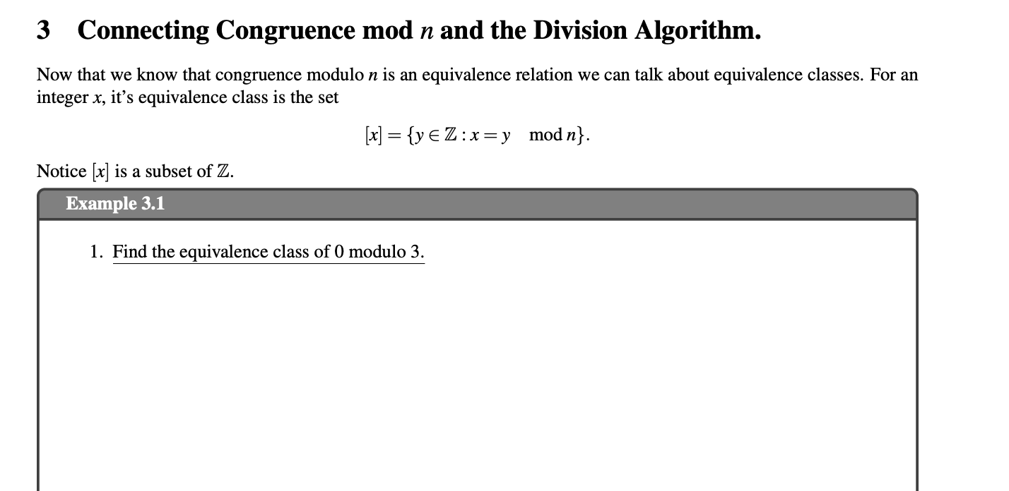 Solved 3 Connecting Congruence mod n and the Division | Chegg.com