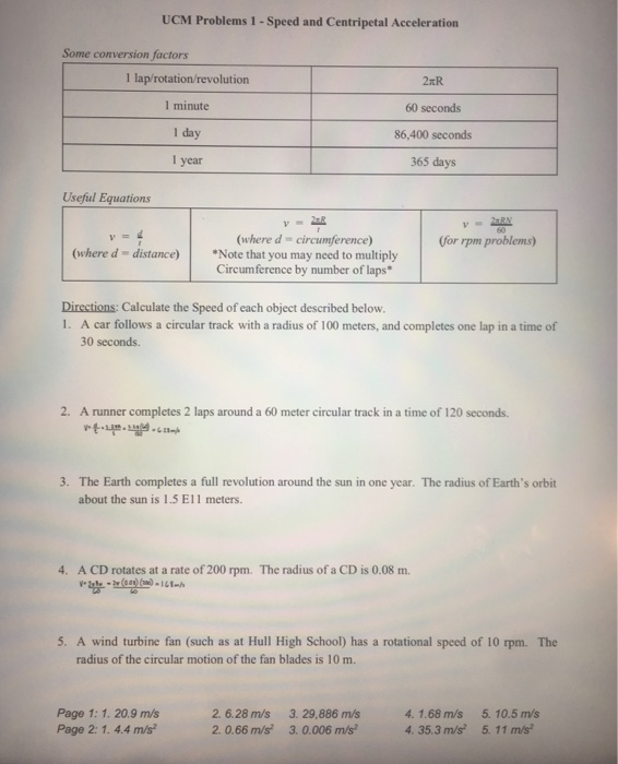 Solved UCM Problems 1 -Speed and Centripetal Acceleration | Chegg.com