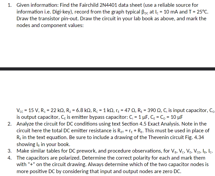 Solved 1. Given information: Find the Fairchild 2 N4401 data | Chegg.com