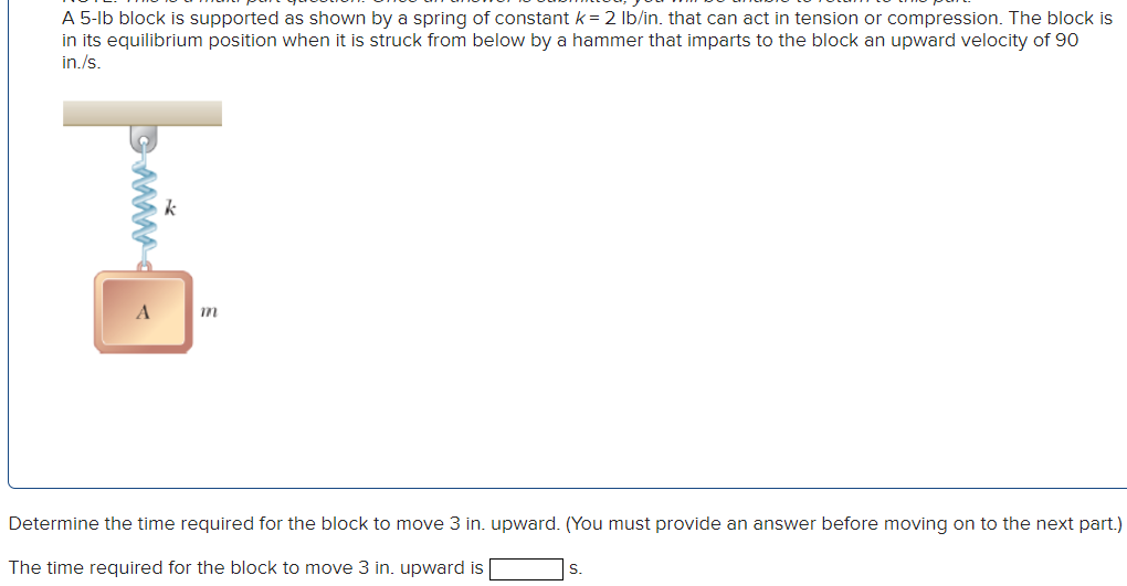 Solved A 5-lb block is supported as shown by a spring of | Chegg.com