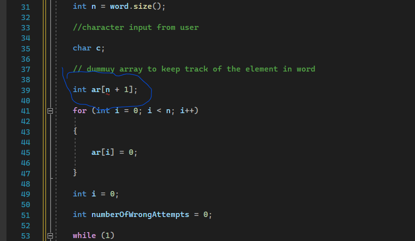 int n= word.size(); //character input from user char | Chegg.com