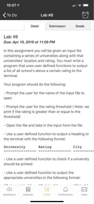 Solved 10:07 ToDo Lab #8 Detail Grade Lab #8 Due: Apr 10, | Chegg.com