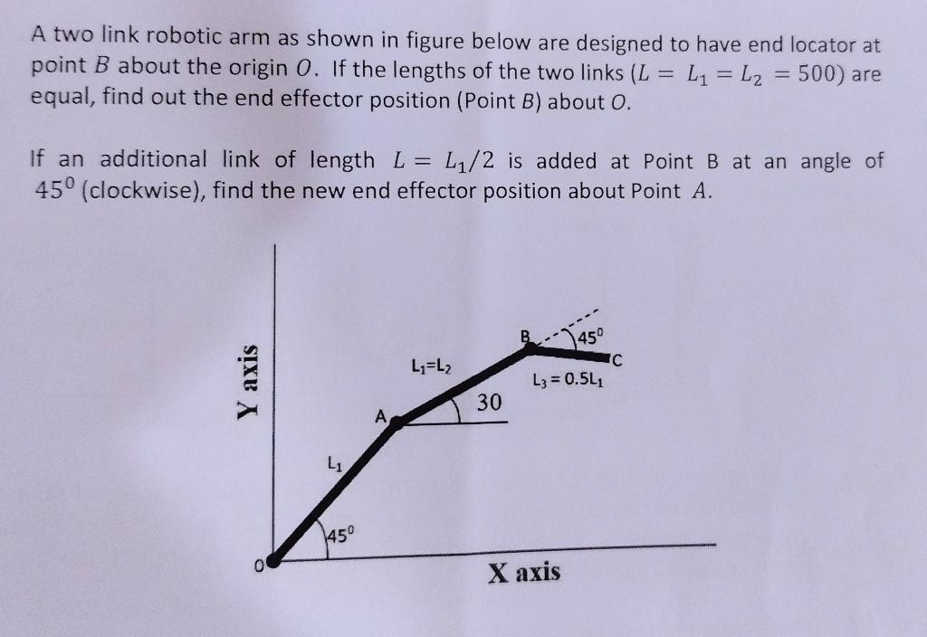 Solved A two link robotic arm as shown in figure below are | Chegg.com