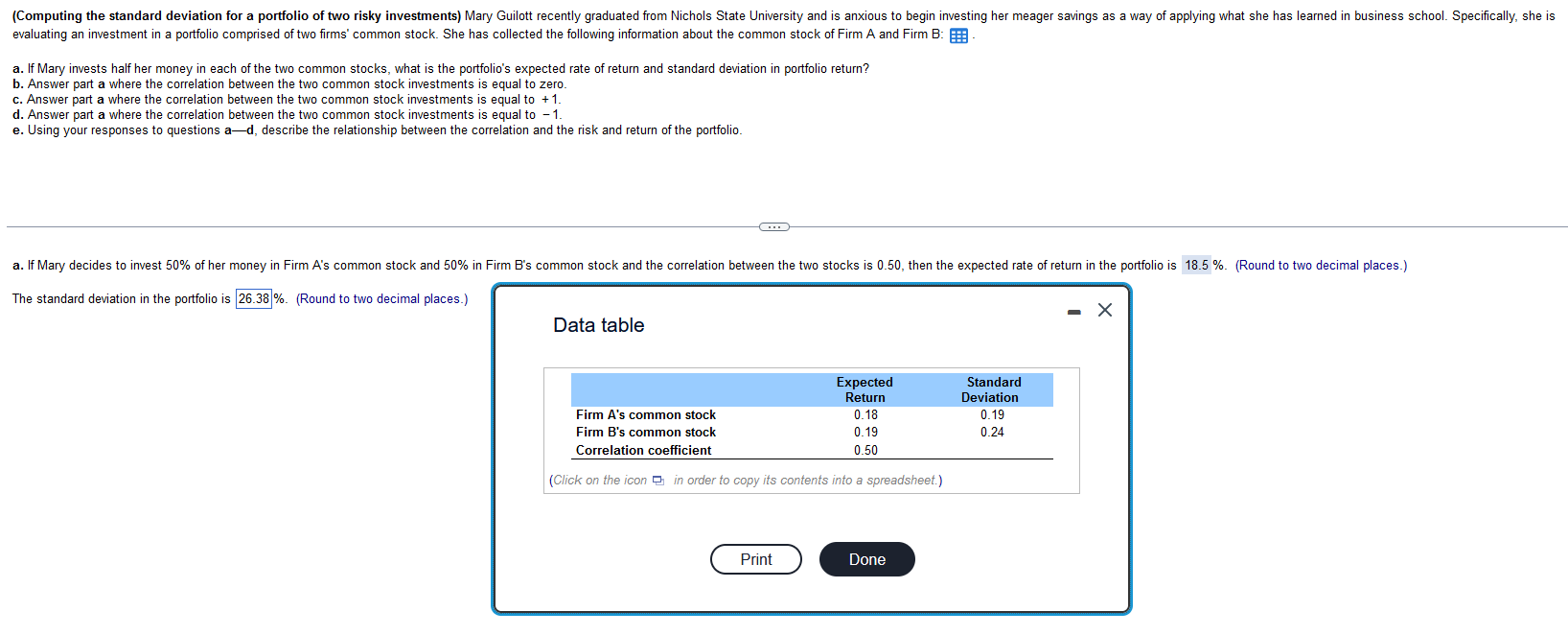 Solved evaluating an investment in a portfolio comprised of | Chegg.com