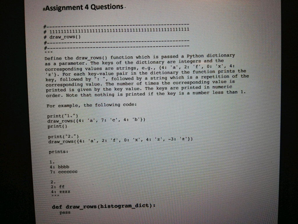 Solved «Assignment 4 Questions draw rows () Define the draw | Chegg.com