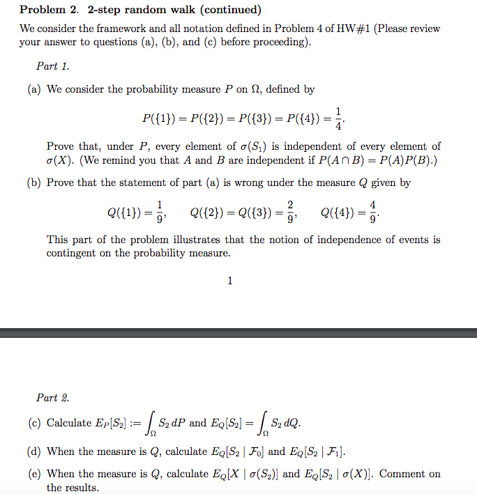 Problem 2. 2-step random walk (continued) We consider | Chegg.com