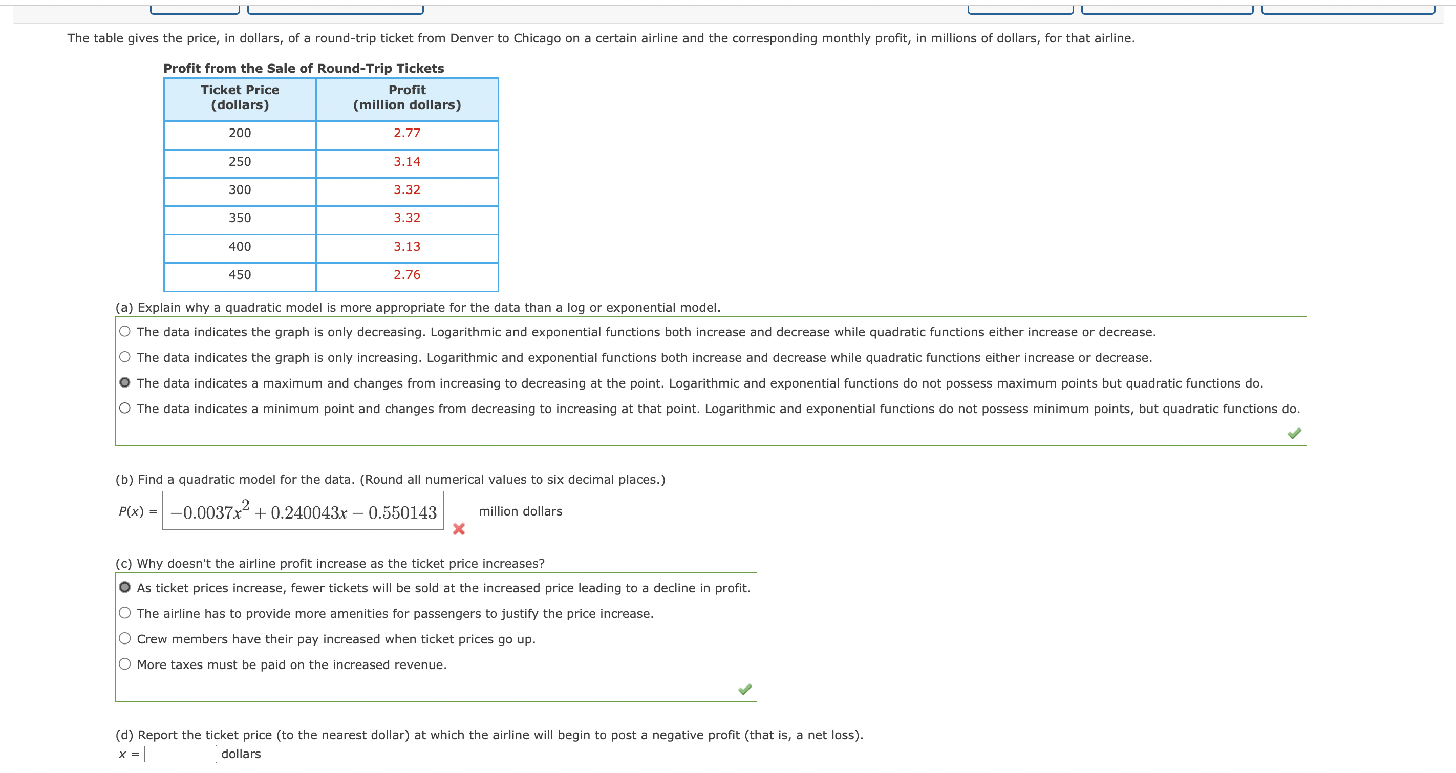 Solved (a) Explain why a quadratic model is more appropriate | Chegg.com
