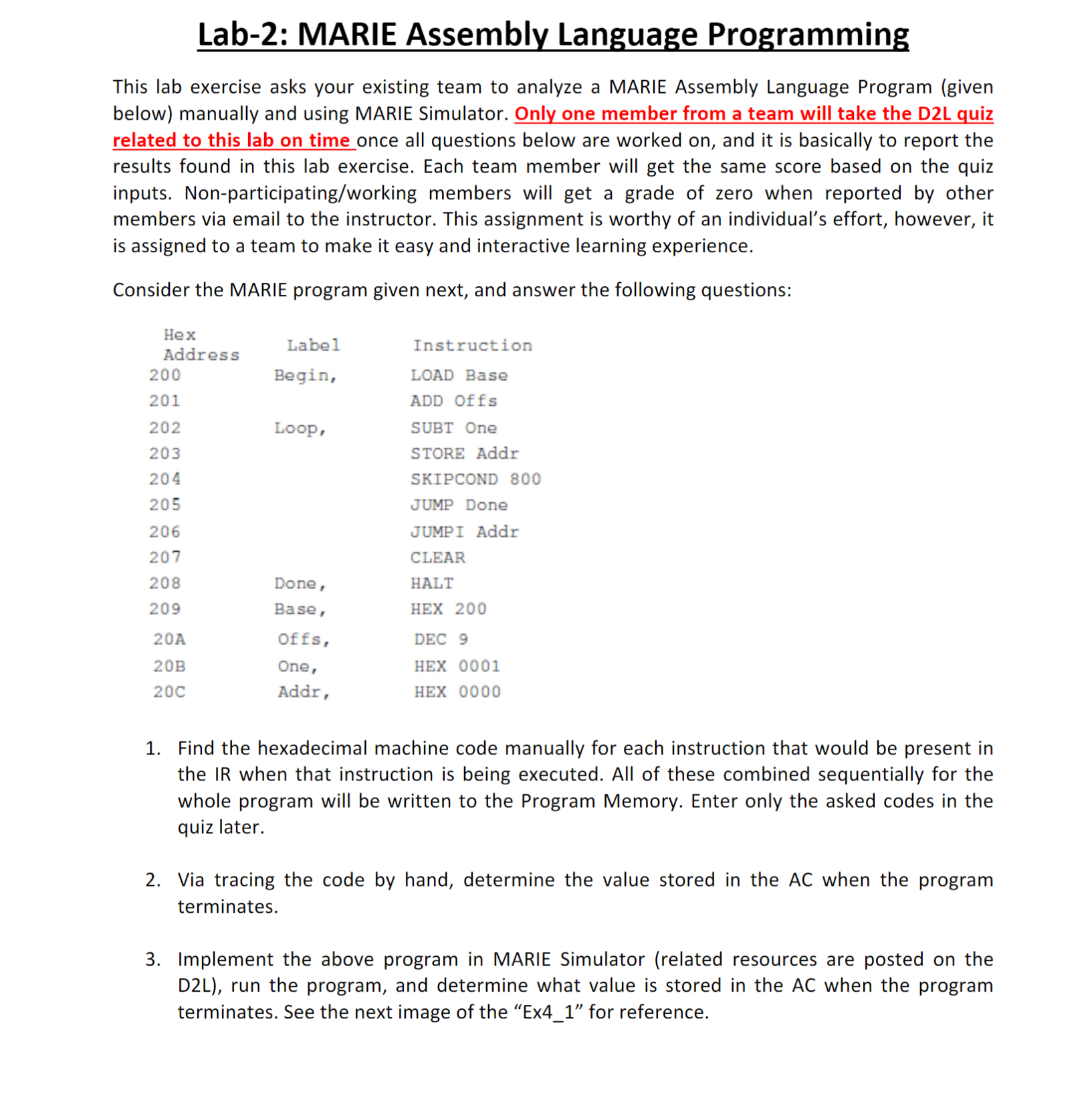 Lab-2: MARIE Assembly Language Programming This lab | Chegg.com Lab-2: MARIE Assembly Language Programming This lab | Chegg.com