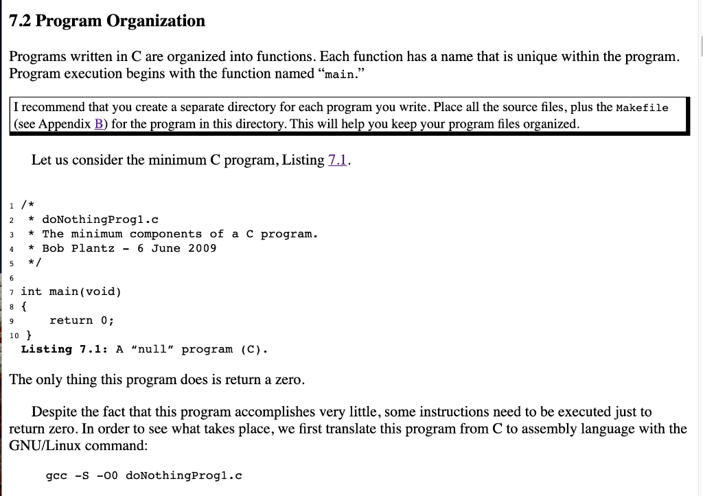 Solved 7.2 Program Organization Programs written in C are | Chegg.com