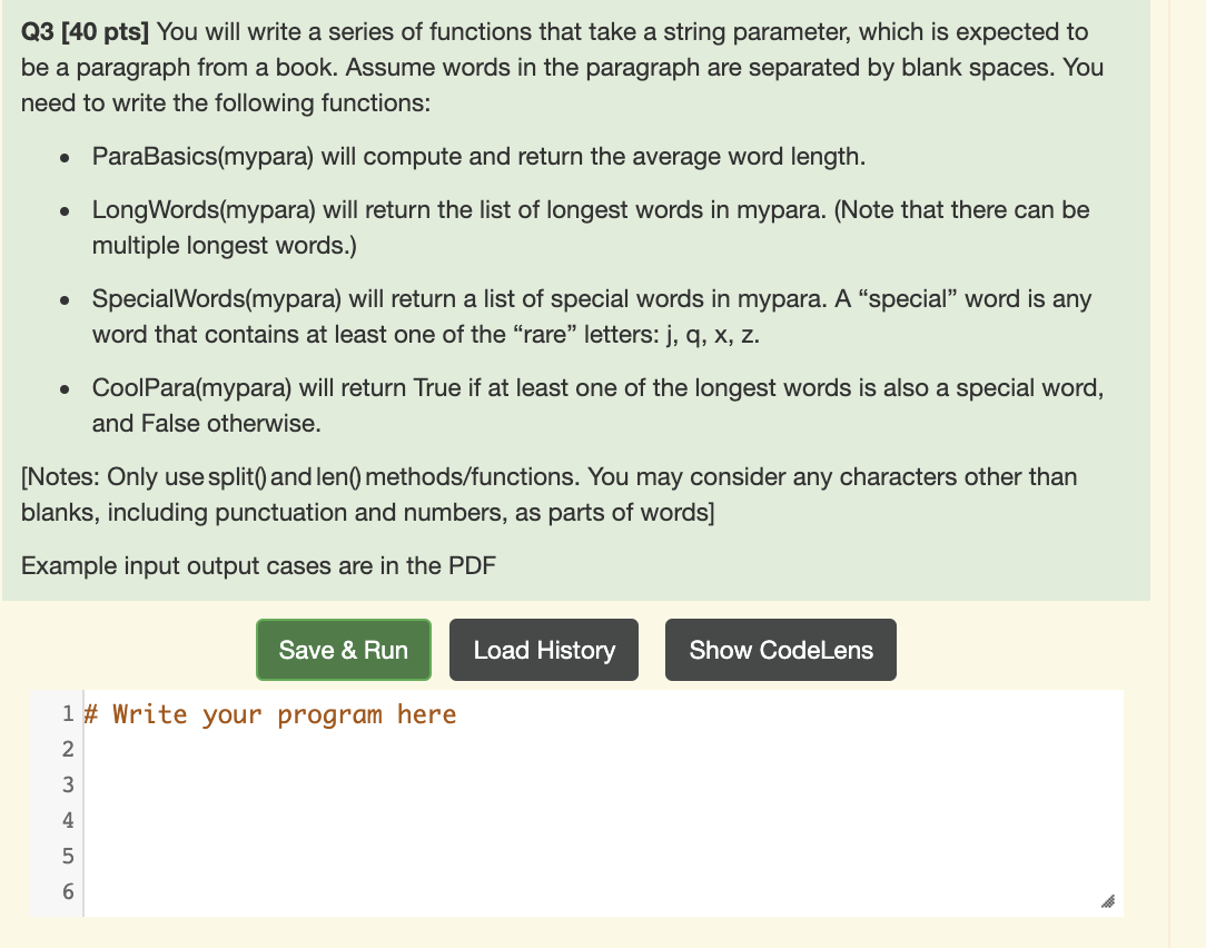 Solved Q3 [40 pts] You will write a series of functions that | Chegg.com