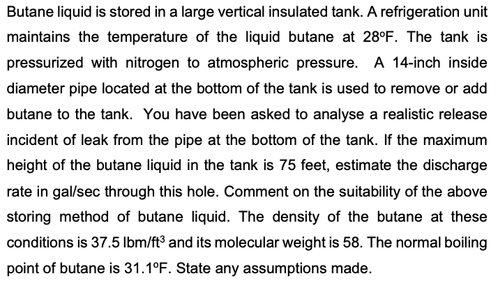Butane liquid is stored in a large vertical insulated | Chegg.com