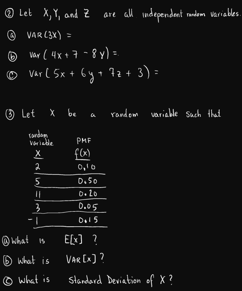 Solved @ Let X, Y, and Z (a) VAR (3X) = 6 var (4x+7-8 y) = | Chegg.com