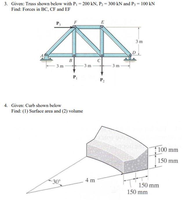 Solved 3. Given: Truss shown below with P, = 200 kN, P2 = | Chegg.com