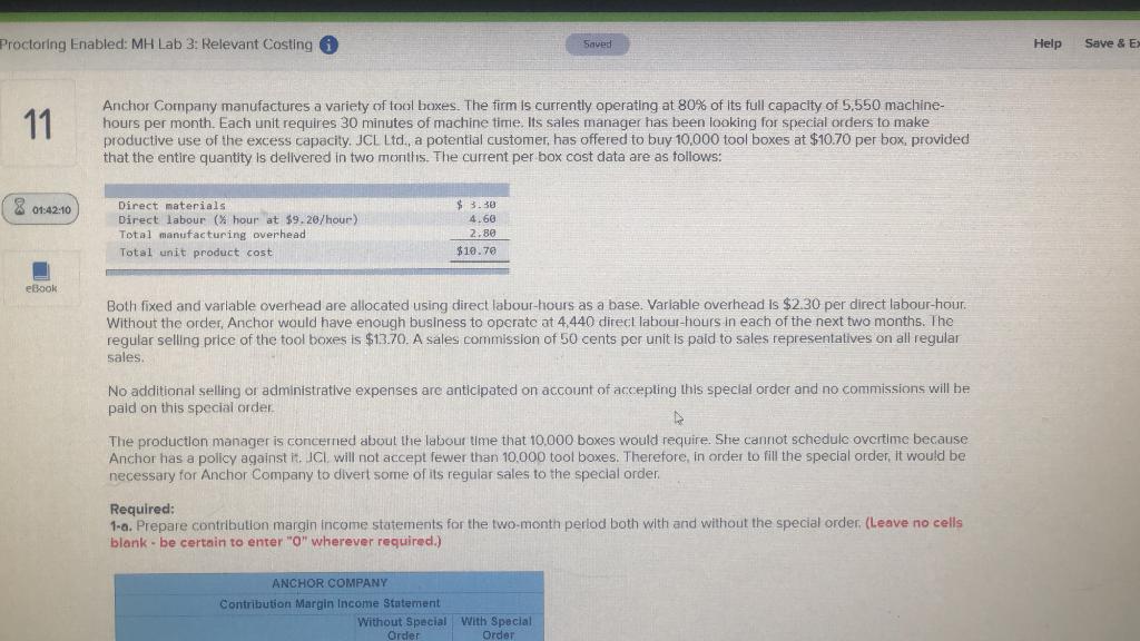Solved Proctoring Enabled: MH Lab 3: Relevant Costing (i) 11 | Chegg.com