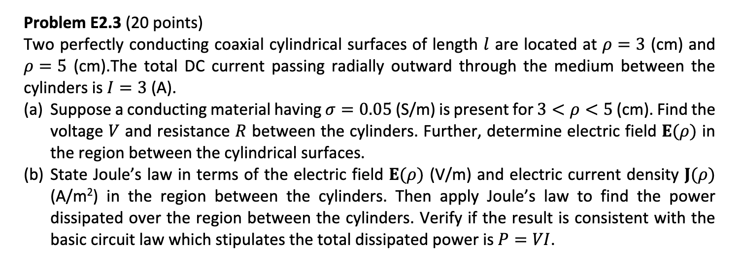 Solved Problem E2.3 (20 points) Two perfectly conducting | Chegg.com