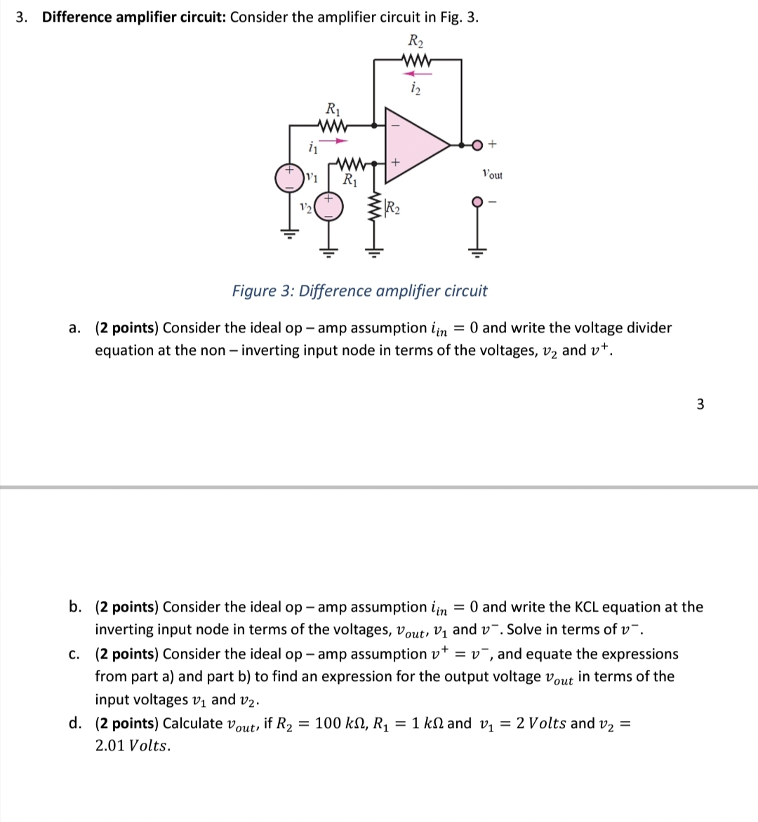 Solved 3. Difference amplifier circuit: Consider the | Chegg.com