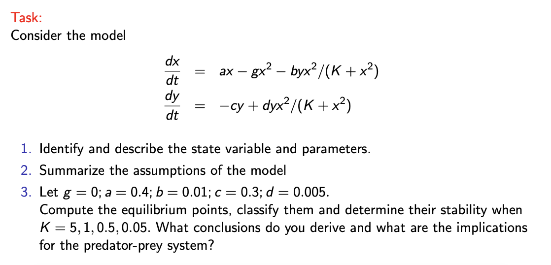 Solved Task: Consider the model | Chegg.com