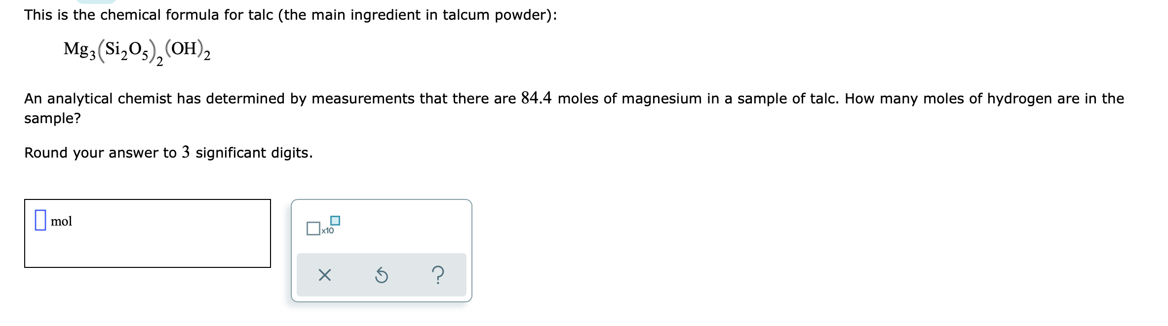 Solved This is the chemical formula for talc (the main | Chegg.com