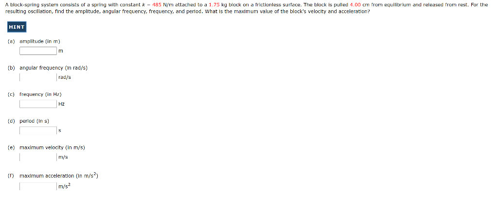 Solved A block-spring system consists of a spring with | Chegg.com