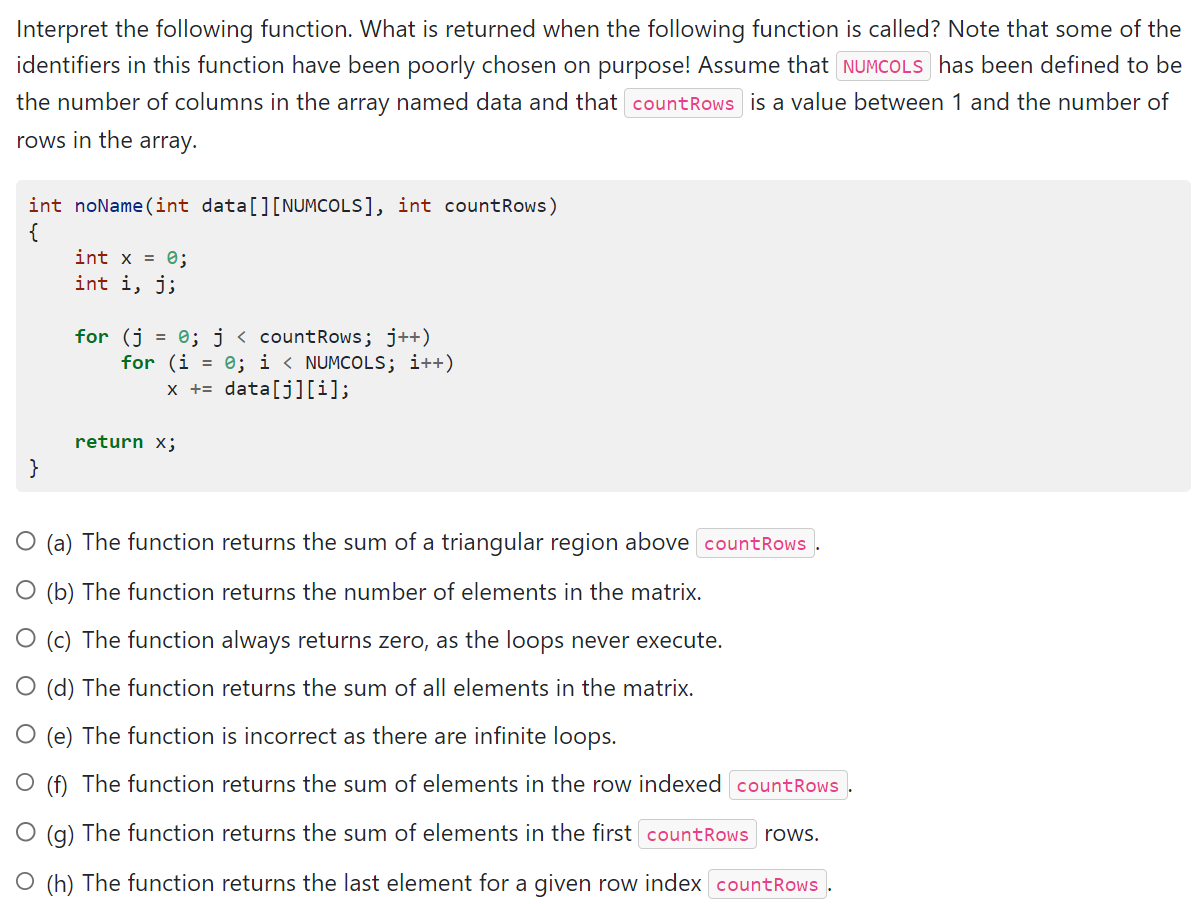 Solved Interpret the following function. What is returned | Chegg.com