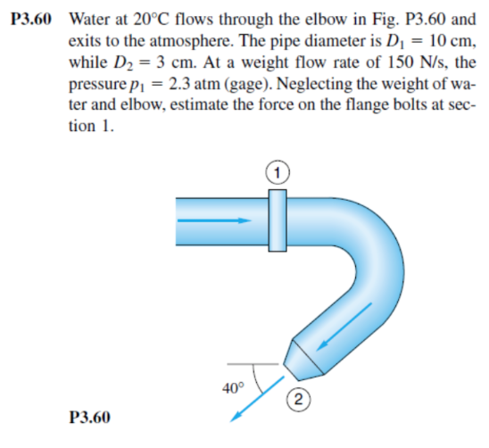 Solved P3.60 Water at 20°C flows through the elbow in Fig. | Chegg.com