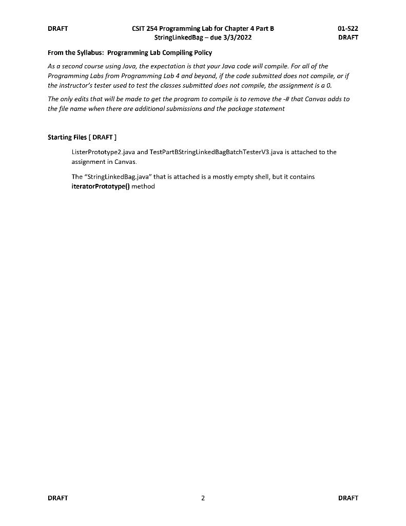 Solved 01-522 DRAFT DRAFT CSIT 254 Programming Lab for | Chegg.com