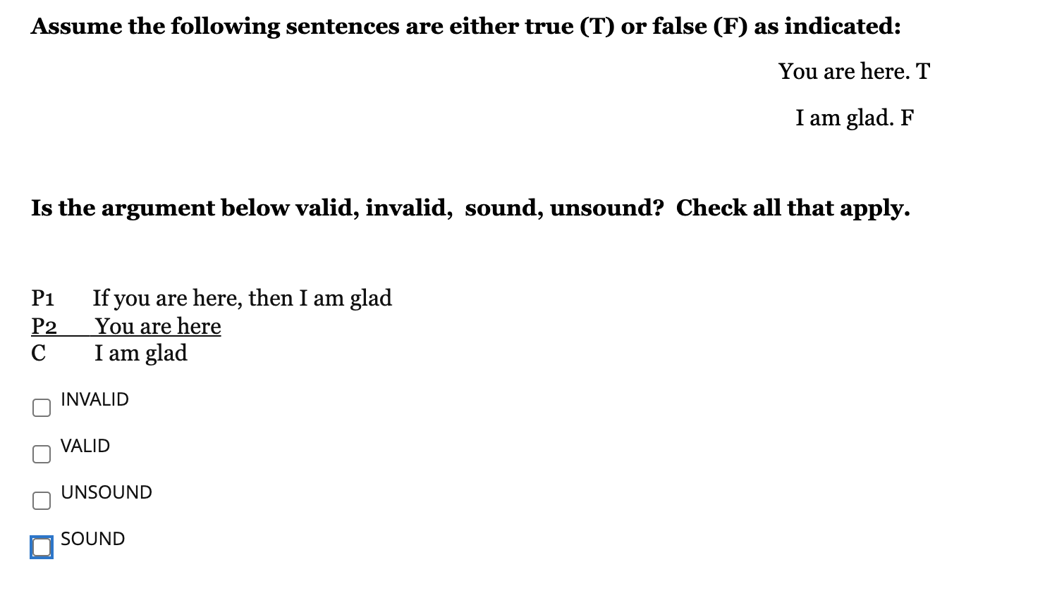 Solved Assume the following sentences are either true (T) or | Chegg.com