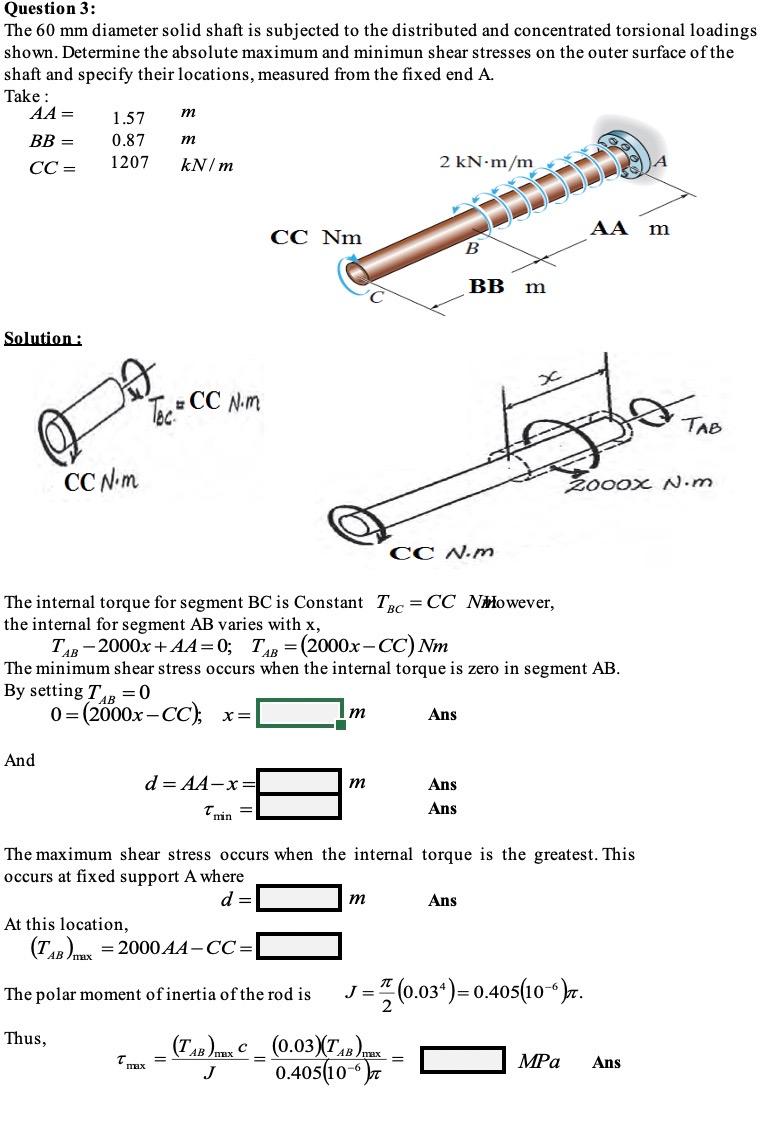 Solved Question 3: The 60 mm diameter solid shaft is | Chegg.com
