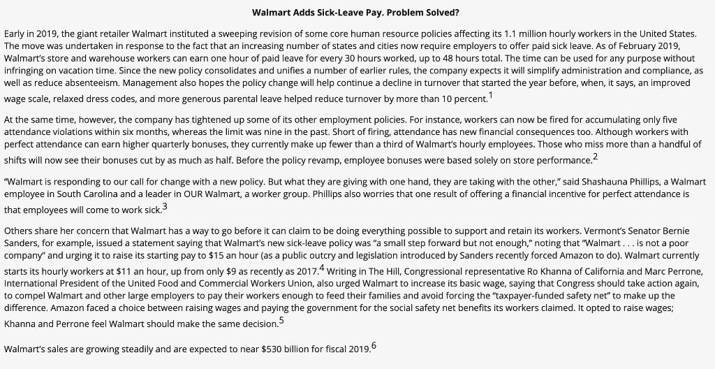 Solved Walmart Adds Sick-Leave Pay. Problem Solved? Early in | Chegg.com
