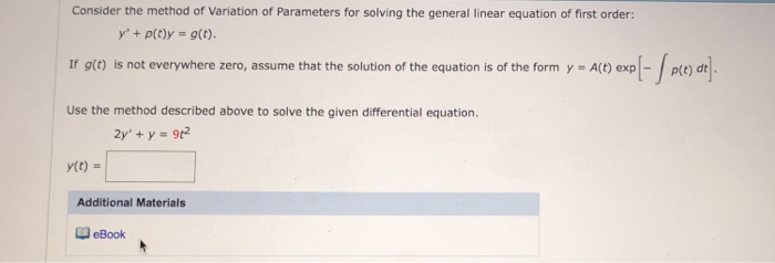 Solved Consider the method of variation of parameters for | Chegg.com