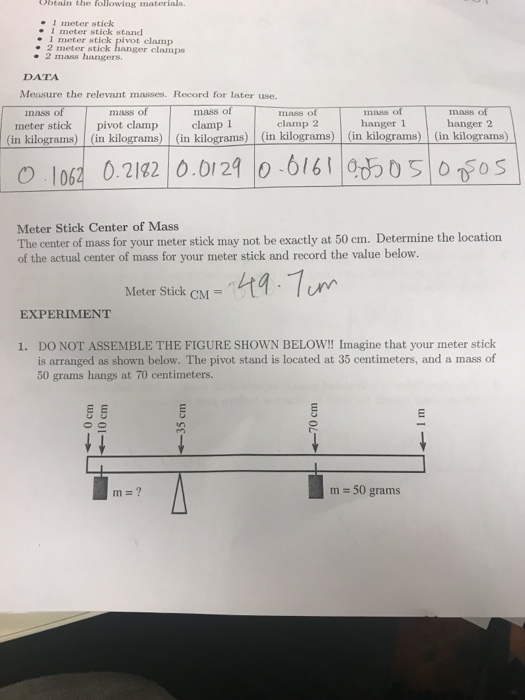 Solved Obtain the following materials .1 meter stick 1 meter | Chegg.com
