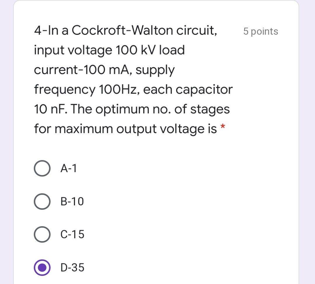 Solved 5 points 4-In a Cockroft-Walton circuit, input | Chegg.com