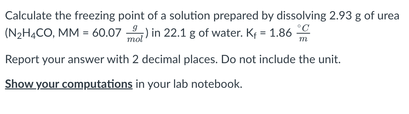 Solved Calculate the freezing point of a solution prepared | Chegg.com