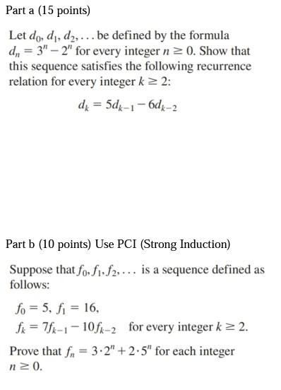 Solved Part a (15 points) Let do, di, d2,... be defined by | Chegg.com