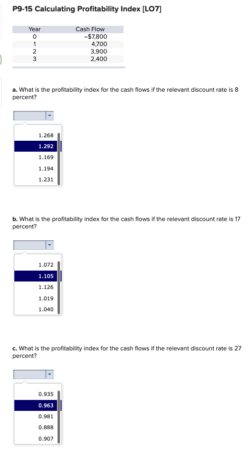 Solved P9-15 Calculating Profitability Index [LO7] Year 1 2 | Chegg.com