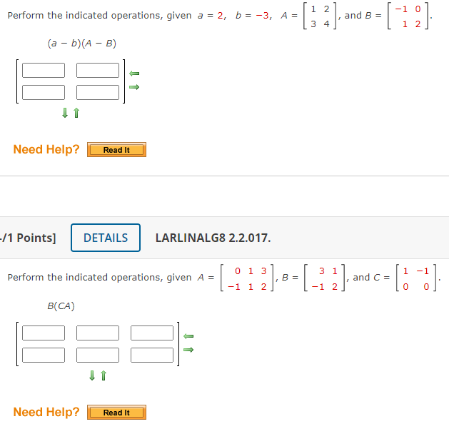 Solved Perform the indicated operations, given a = 2, b = | Chegg.com