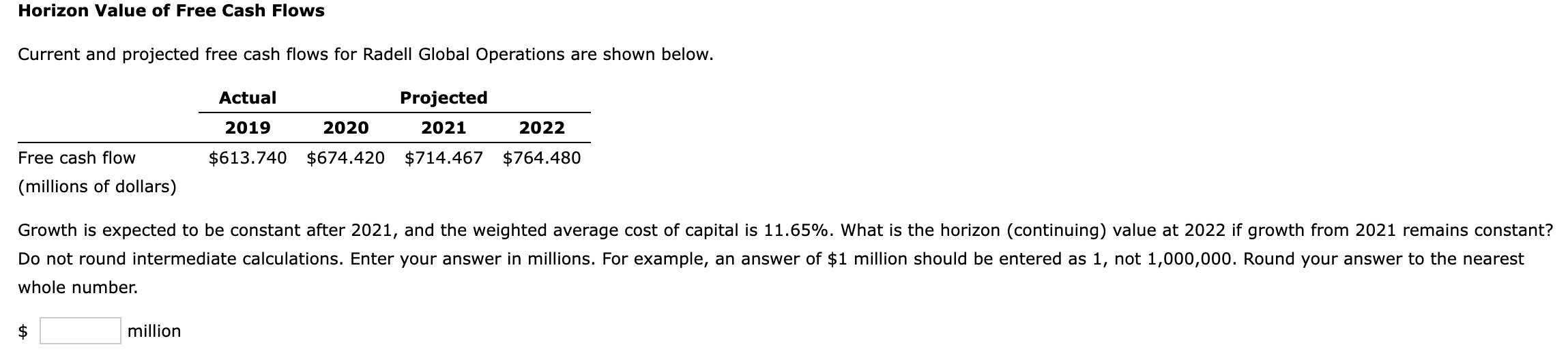 Horizon Value of Free Cash FlowsCurrent and projected | Chegg.com