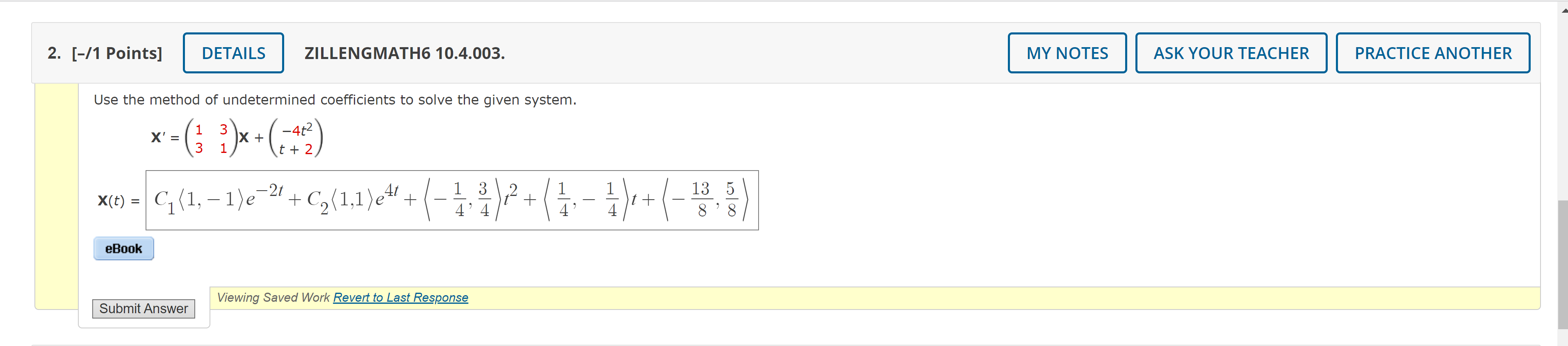 Solved /1 Points] ZILLENGMATH6 10.4.003. Use the method of | Chegg.com