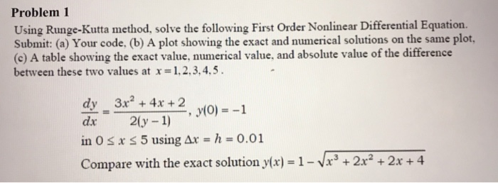 Solved Problem1 Using Runge-Kutta method, solve the | Chegg.com