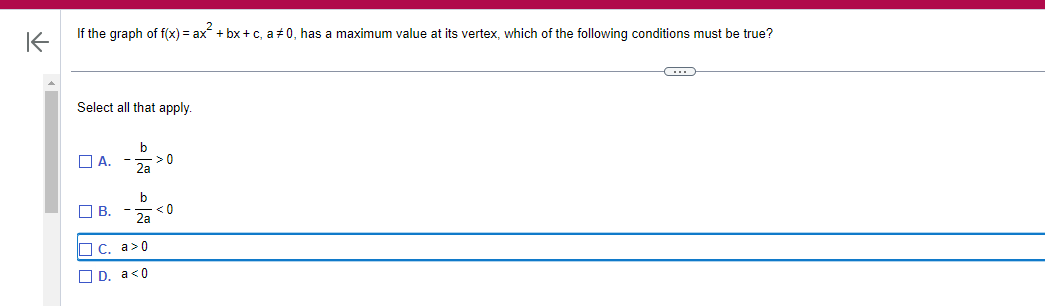Solved If the graph of f(x)=ax2+bx+c,a =0, has a maximum | Chegg.com
