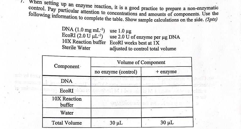 Solved enzyme reaction, it is a good practice to prepare a | Chegg.com