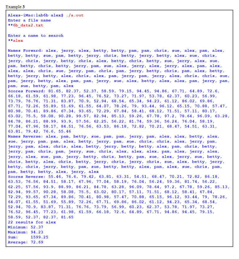 Solved Example Output An example of an interaction with your | Chegg.com
