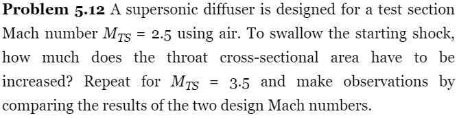 Solved Problem 5.12 A supersonic diffuser is designed for a | Chegg.com