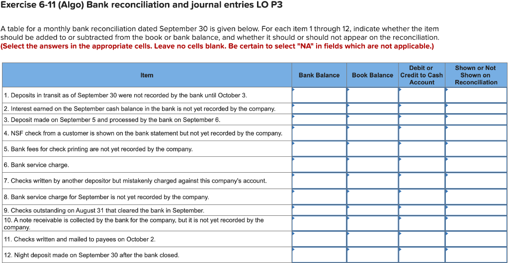Solved Exercise 6-11 (Algo) Bank reconciliation and journal | Chegg.com