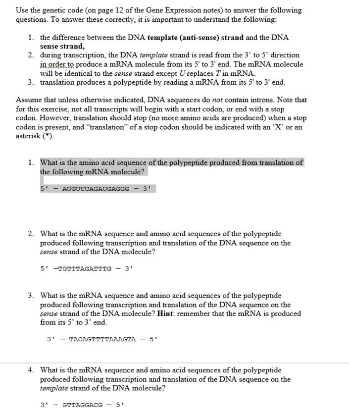 Use the genetic code (on page 12 of the Gene | Chegg.com