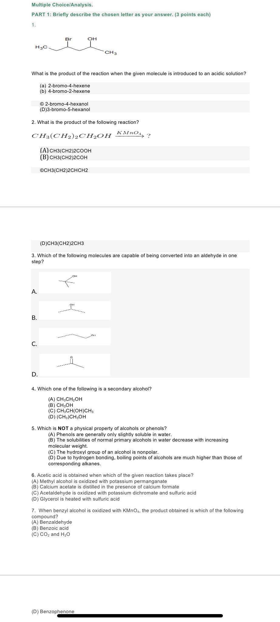 Solved Multiple Choice Analysis. PART 1: Briefly describe | Chegg.com