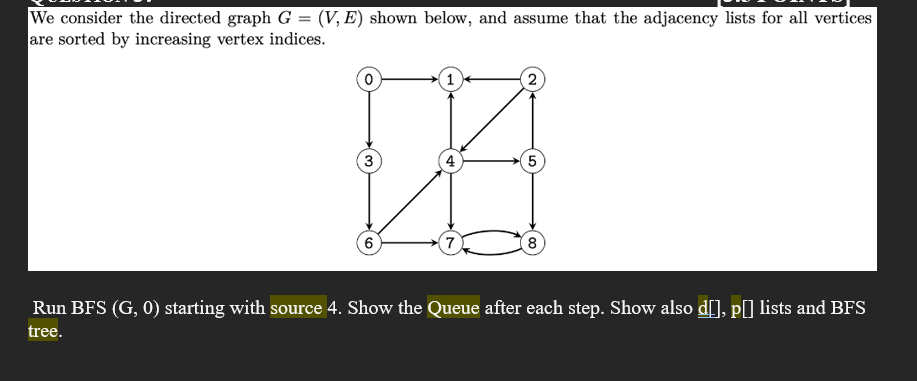 Solved We consider the directed graph G=(V,E) shown below, | Chegg.com