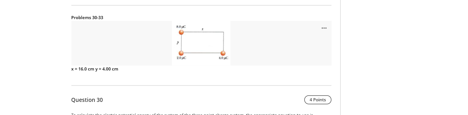 Solved Problems 30-33 8.0 UC ... 2.0 uc 4.0 uc x = 16.0 cm y | Chegg.com